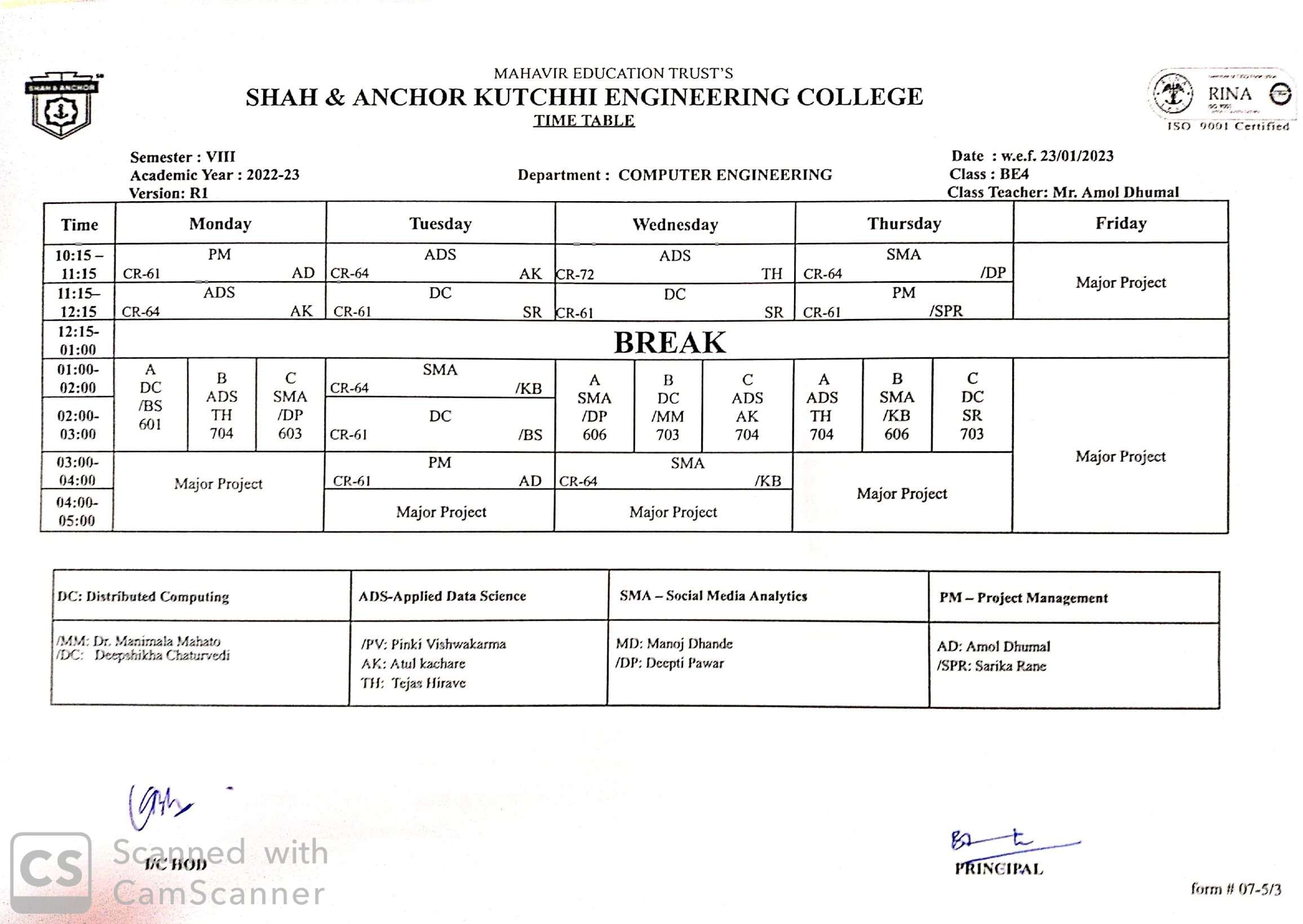 Time Table - SAKEC - Computer Engineering