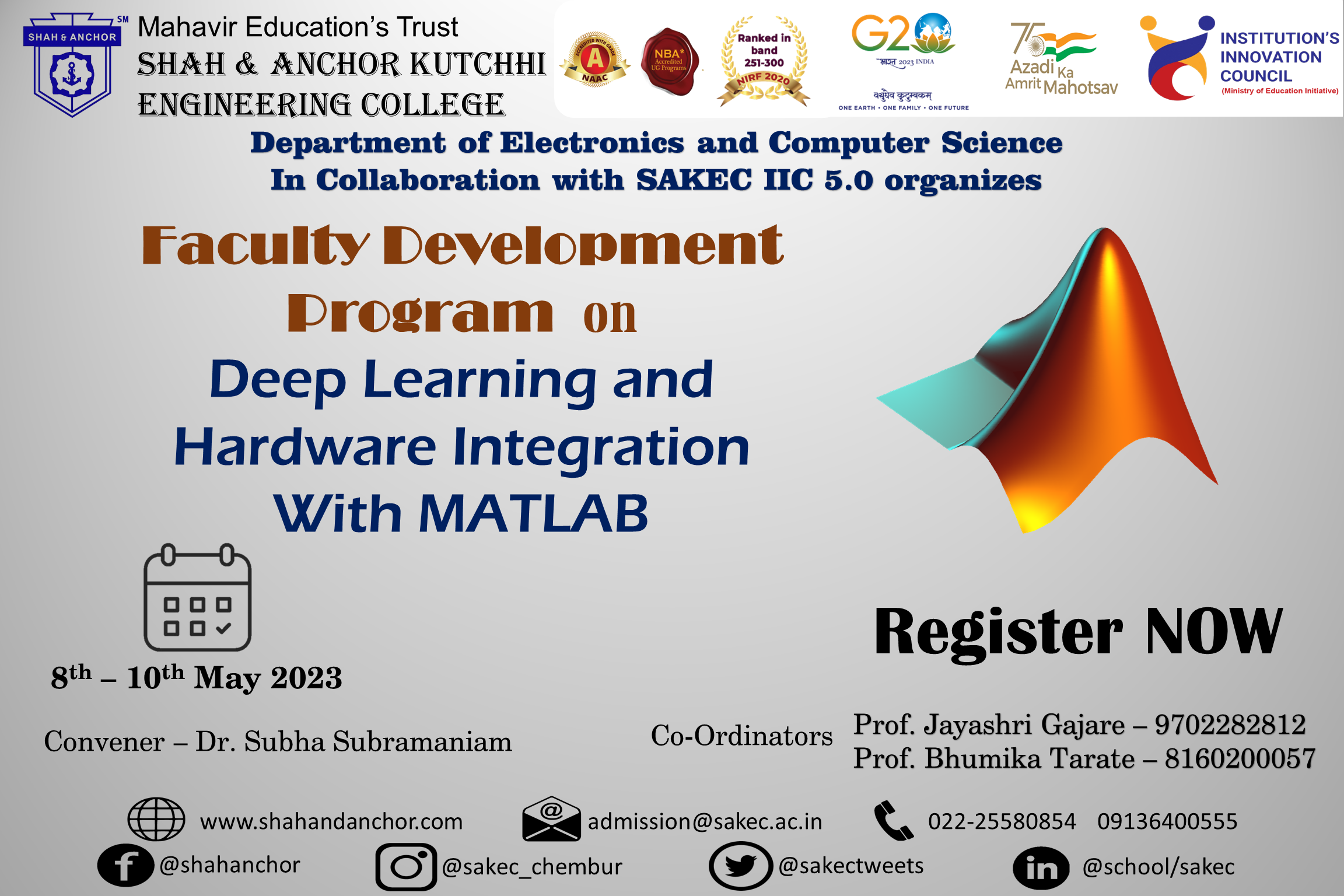 FDP on Deep Learning and Hardware Integration with MATLAB- May 2023 – Electronics Engineering